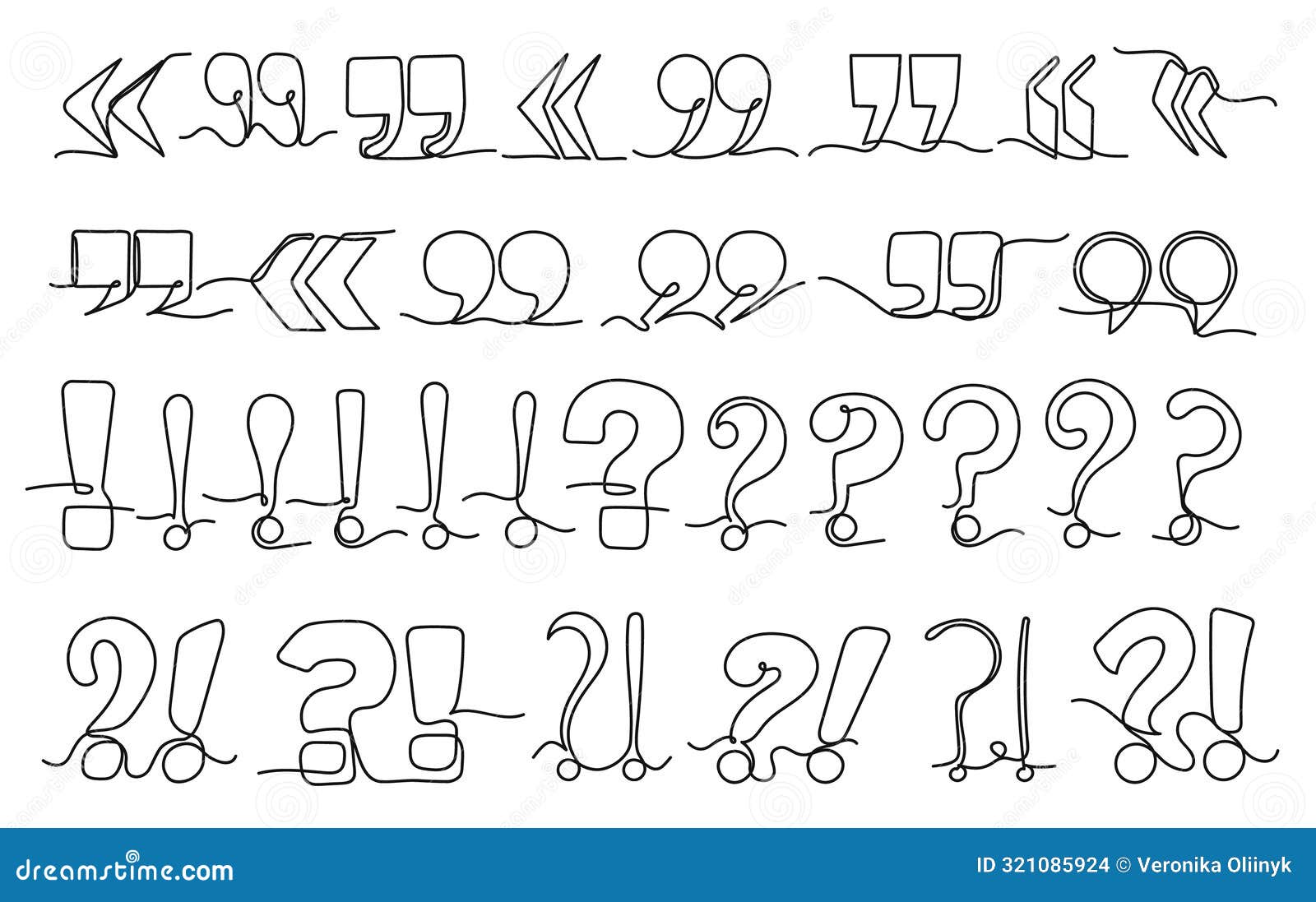 One Line Punctuation Marks. Quote Symbol, Quotation Marks, Question and ...