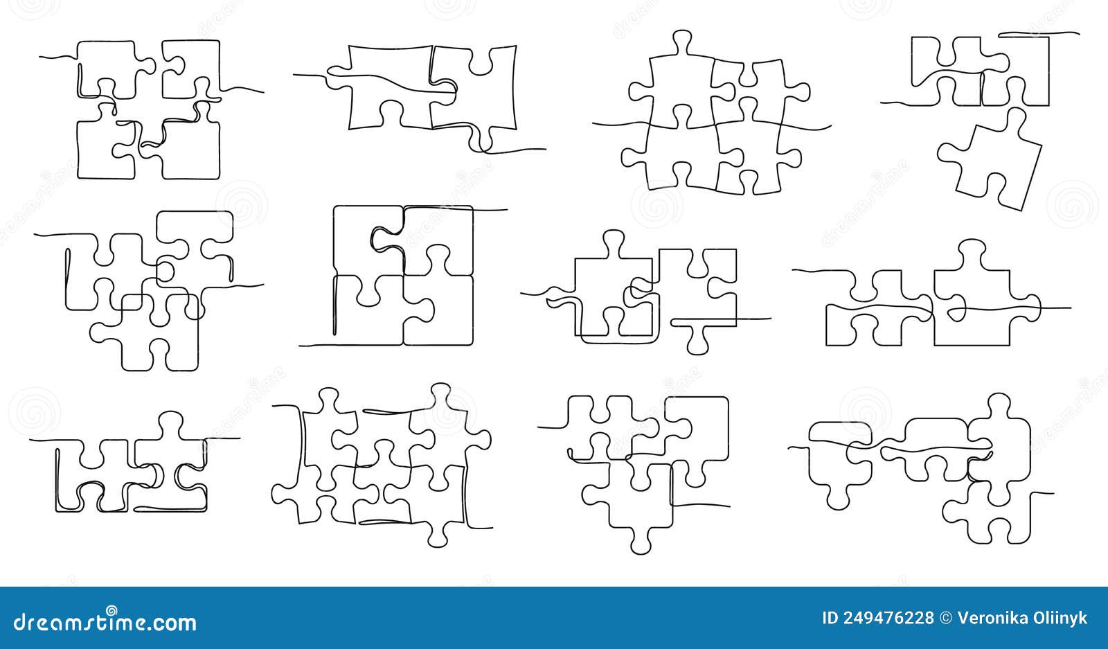 One Line Puzzle. Solving Jigsaw, Puzzle Pieces Connected Together and ...
