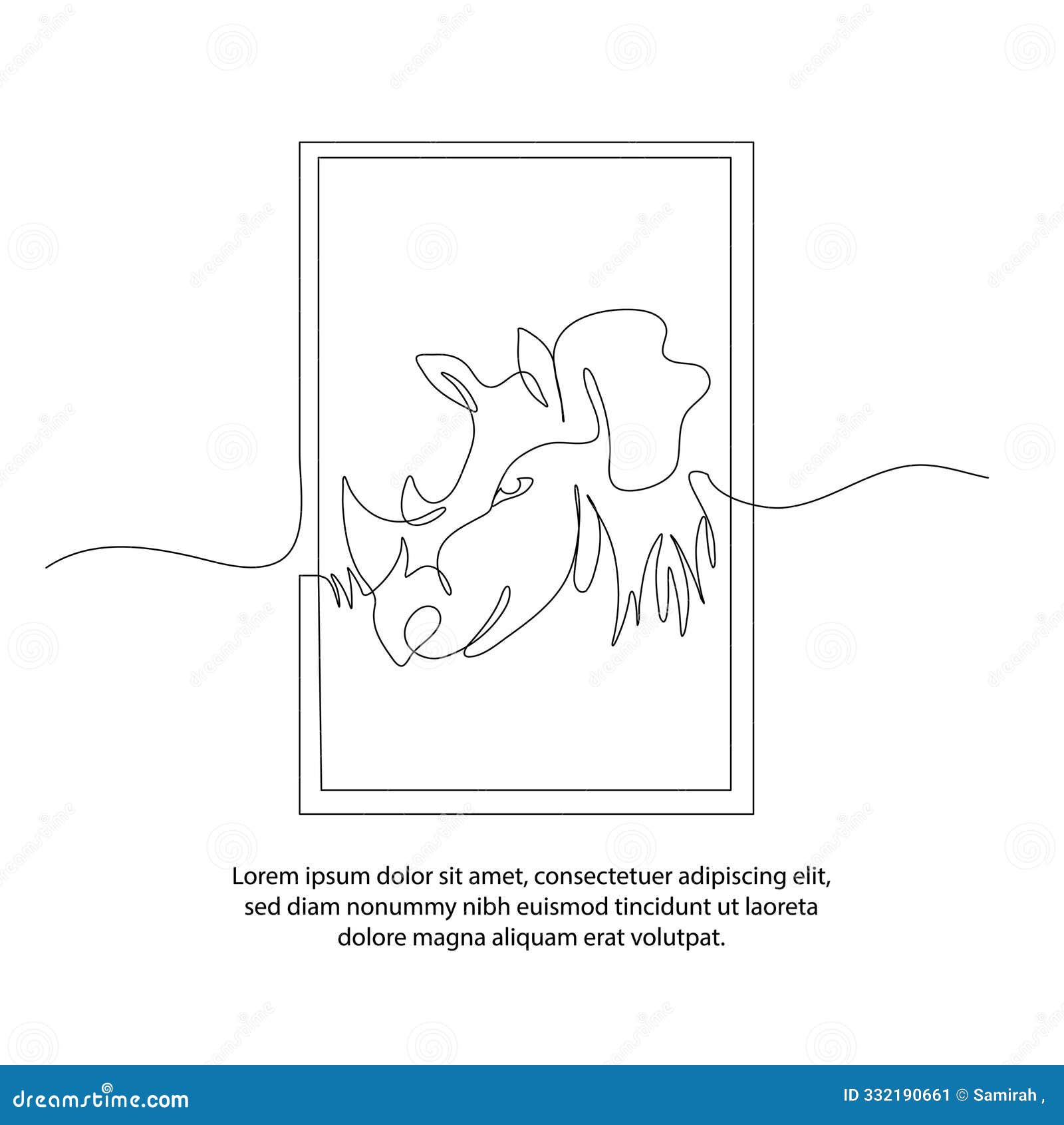 One Line of Rhino Head View Poster Drawing with a Beautiful Frame Stock ...