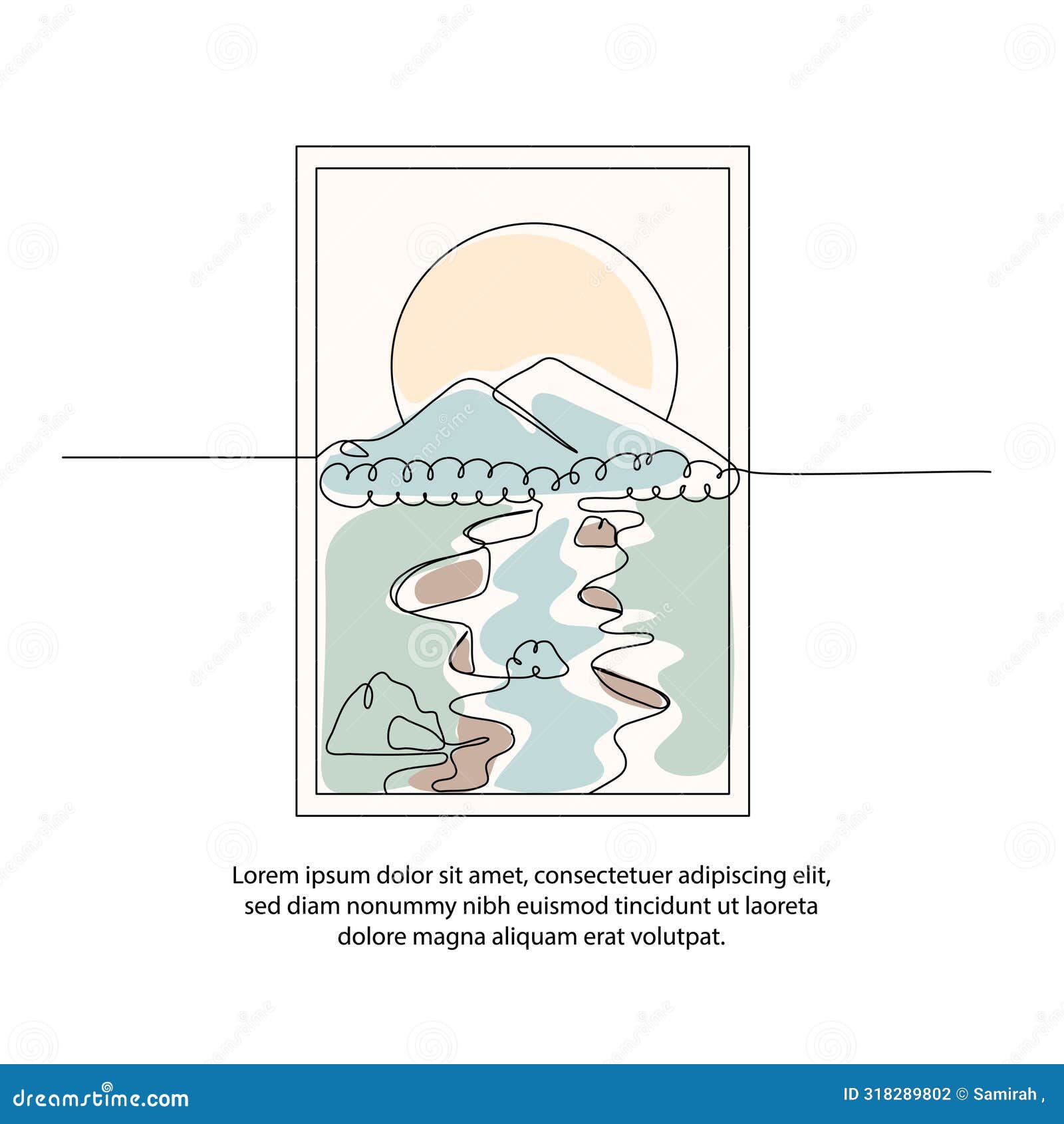 One Line River View Poster Drawing with a Beautiful Frame Stock ...
