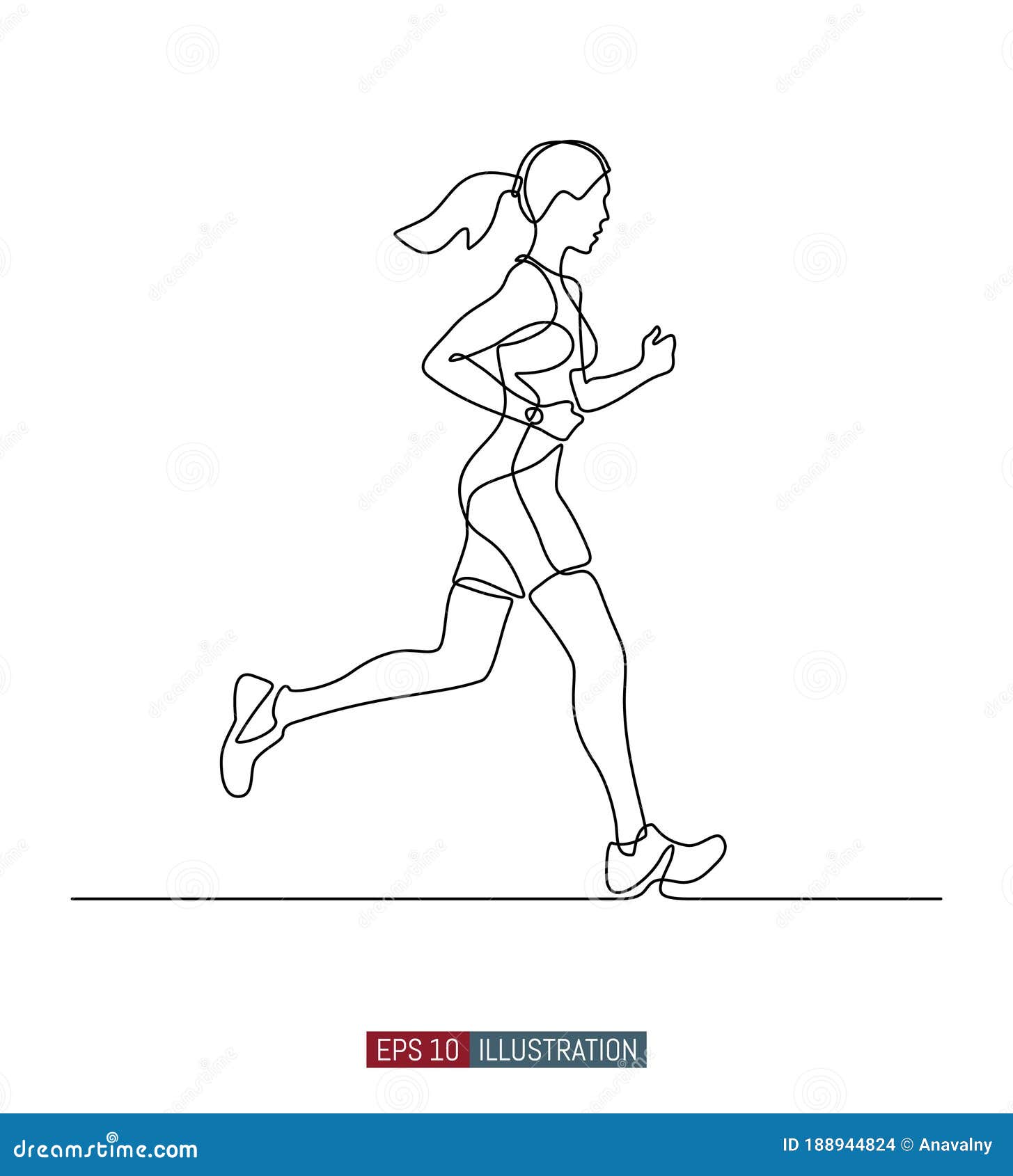 Continuous Line Drawing of Running Woman. Vector Illustration. Stock ...
