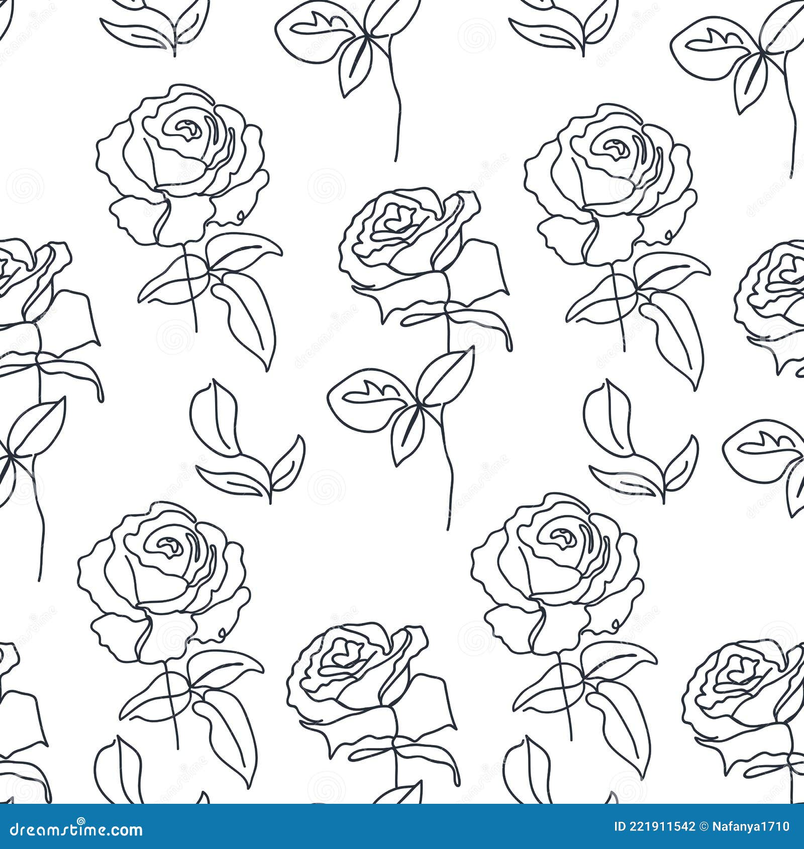 One Line Seamless Pattern with Roses Stock Vector - Illustration of ...