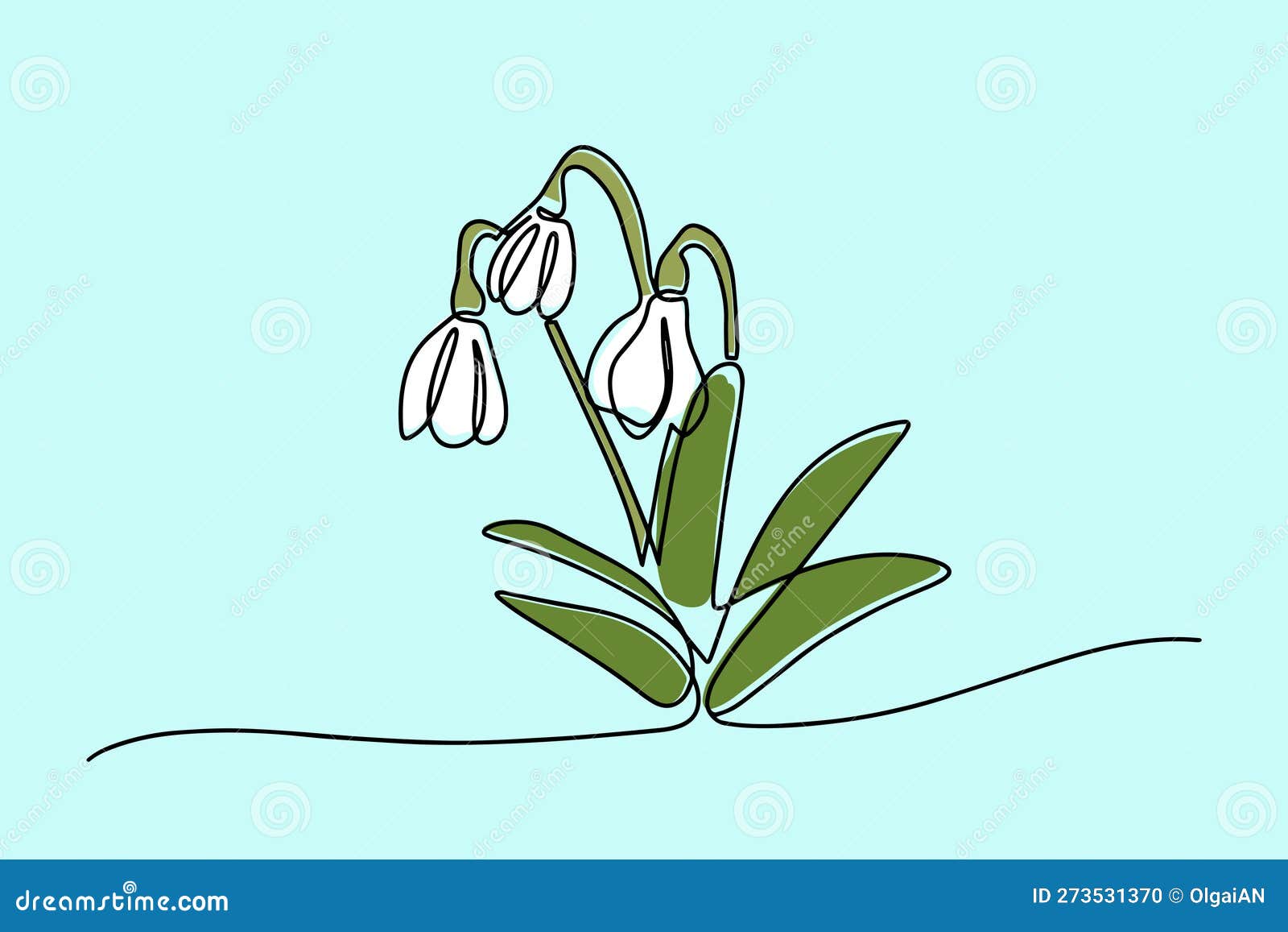 One Line Snowdrop Isolated on Blue Background. Vector Illustration ...