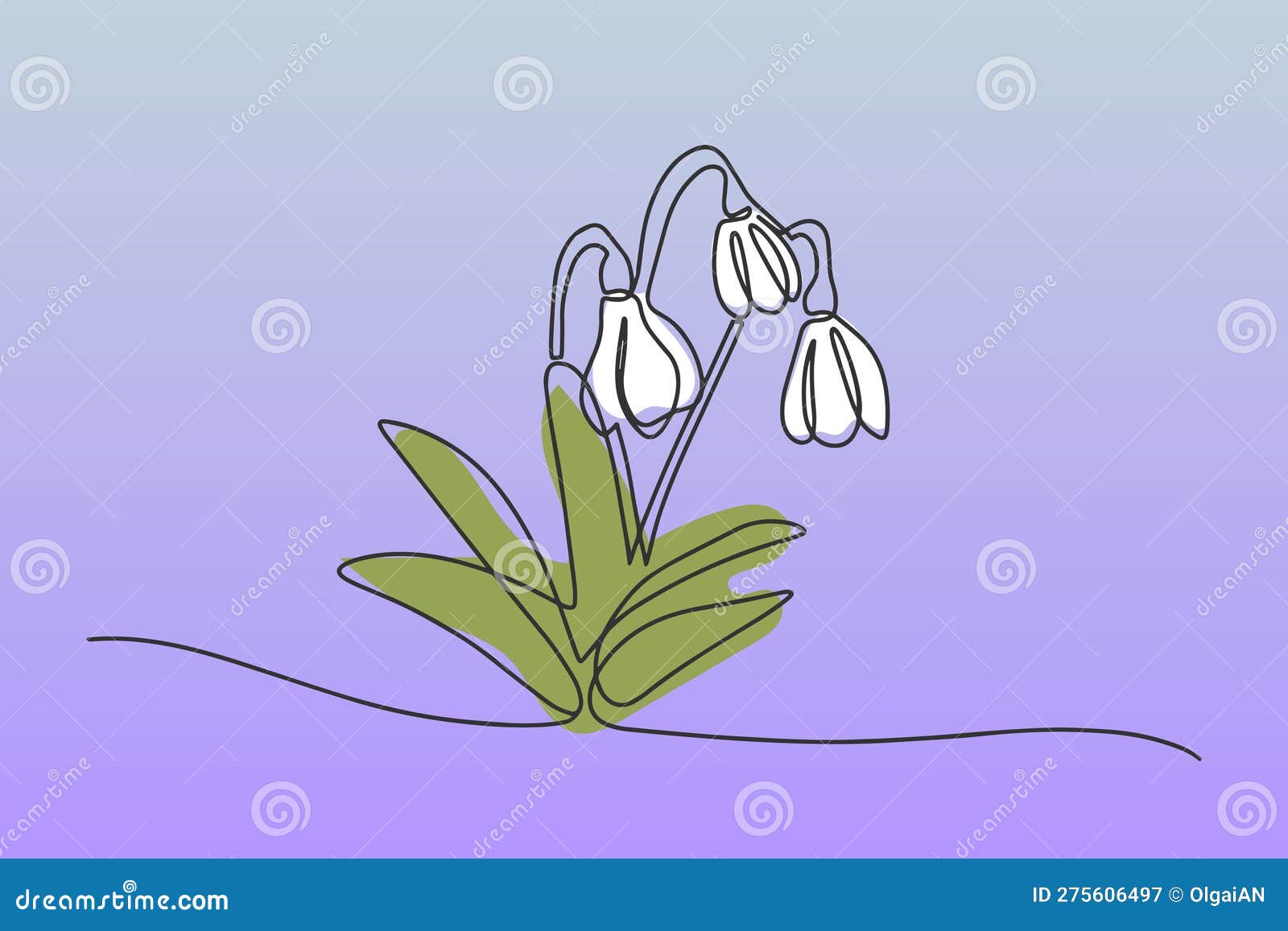 One Line Snowdrop Isolated on Blue Background. Vector Illustration ...