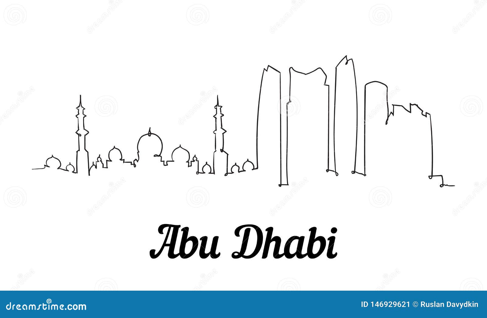 One Line Style Abu Dhabi Skyline. Simple Modern Minimaistic Style ...