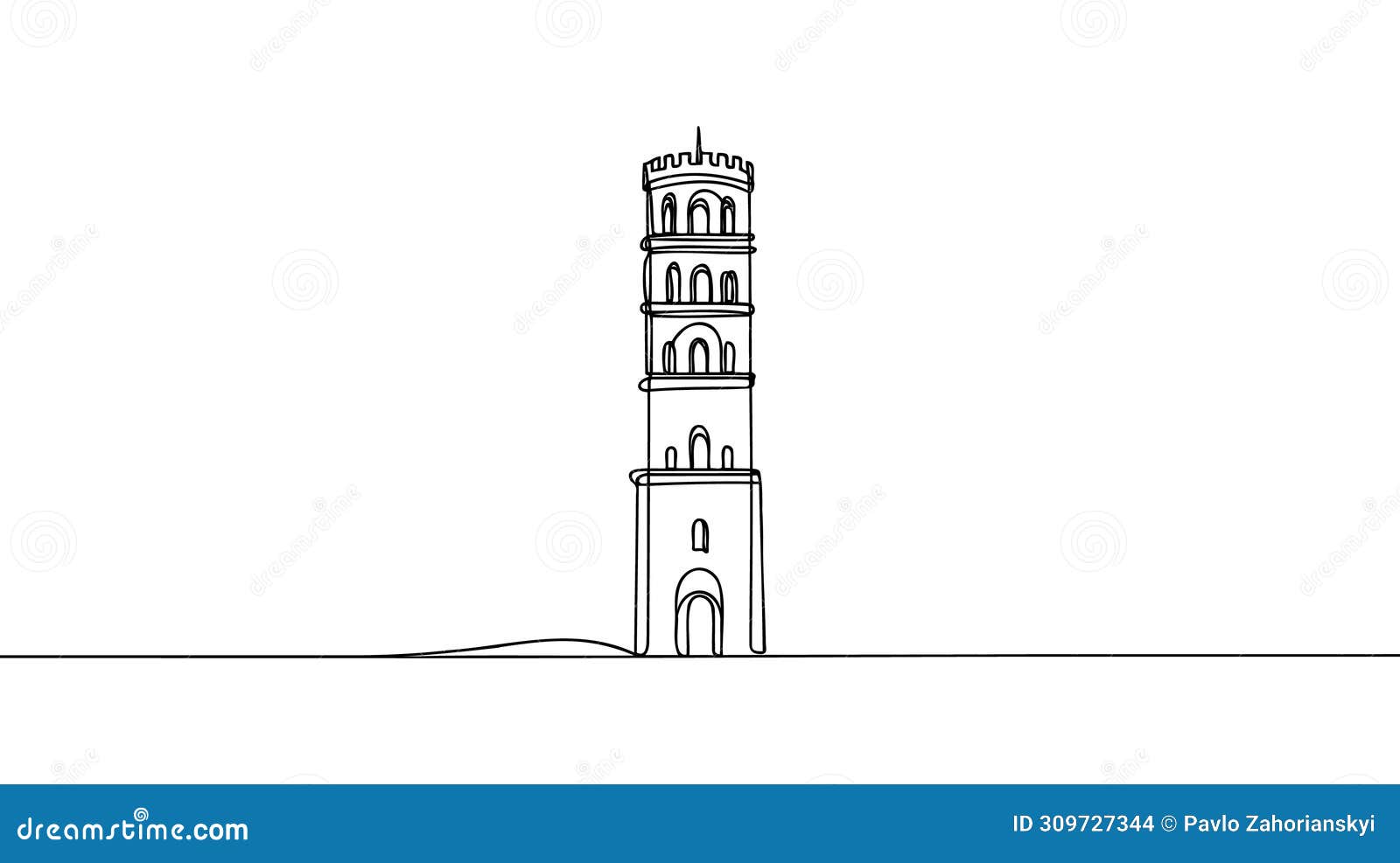 One Line Style Big Tower. Simple Modern Continuous Minimalistic Style ...