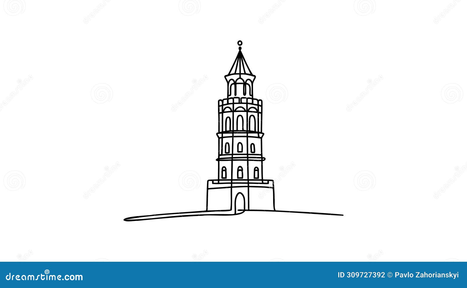 One Line Style Big Tower. Simple Modern Continuous Minimalistic Style ...
