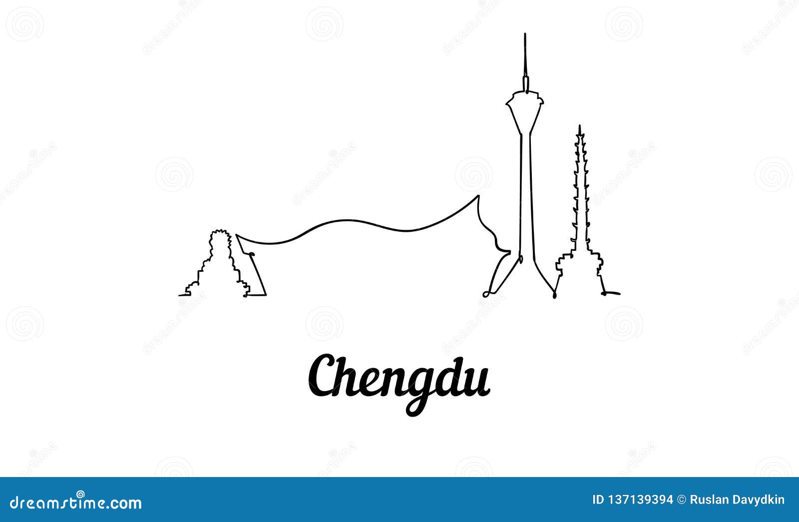 One Line Style Chengdu Skyline. Simple Modern Minimaistic Style Vector ...