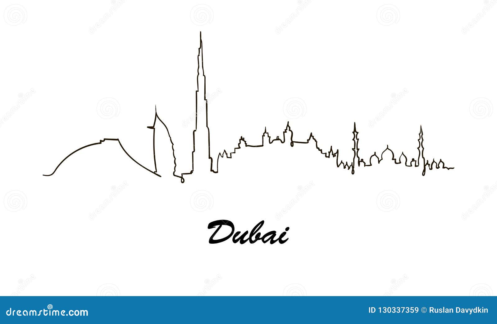 One Line Style Dubai Skyline. Simple Modern Vector. Stock Illustration ...