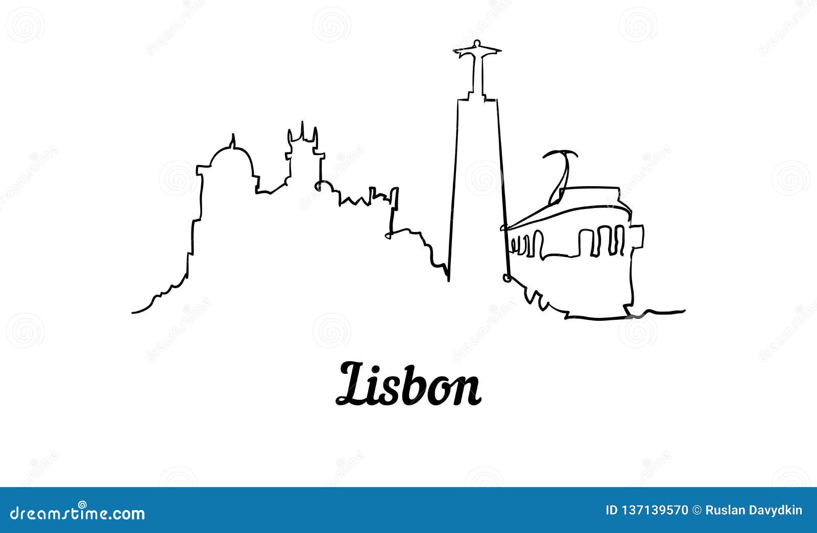 One Line Style Lisbon Skyline. Simple Modern Minimaistic Style Vector ...