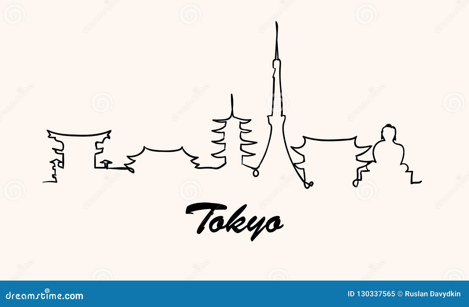 One Line Style Tokyo Skyline. Simple Modern Minimaistic Style Vector ...