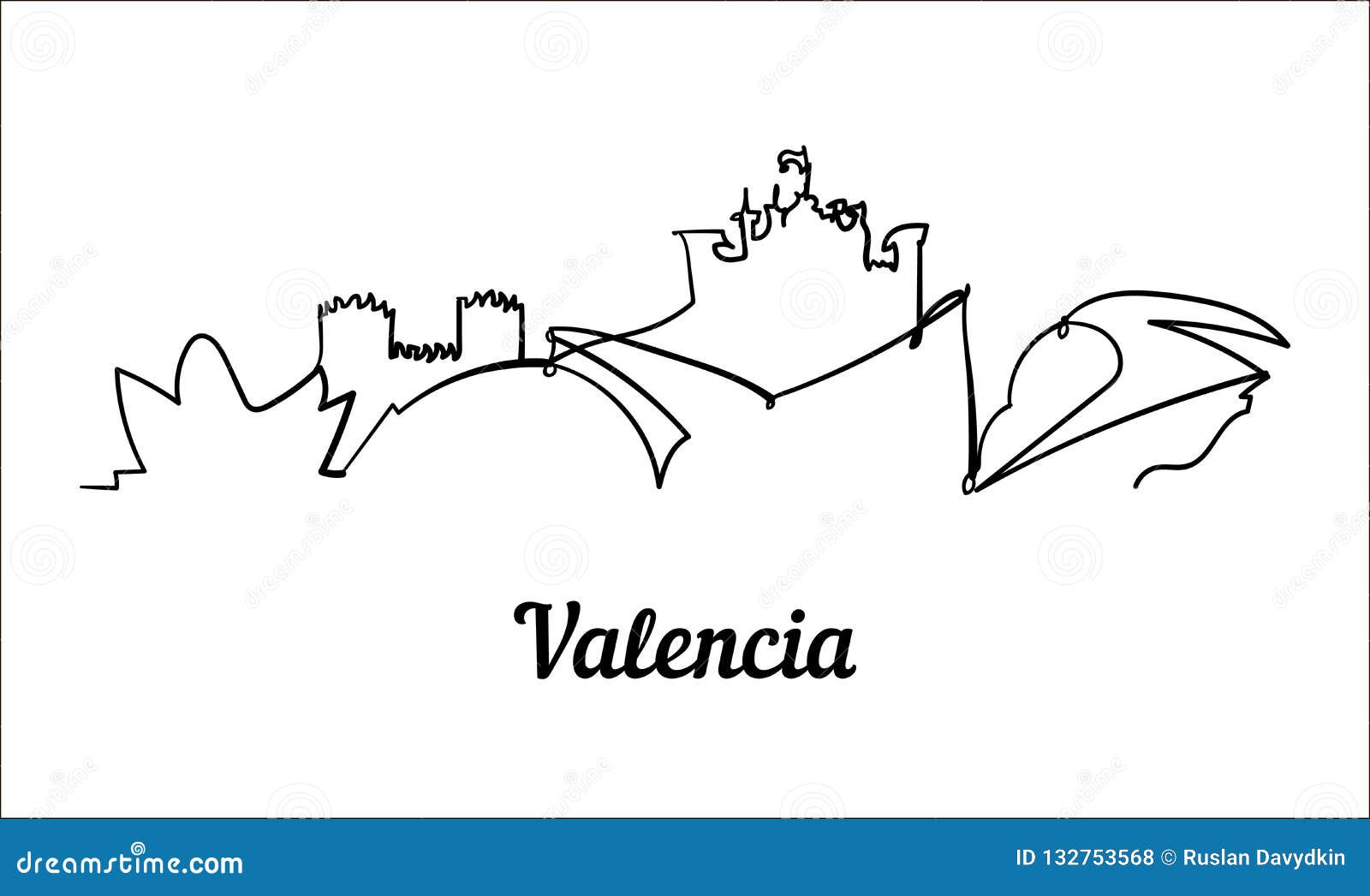 One Line Style Valencia Sketch Illustration on White Background Stock ...