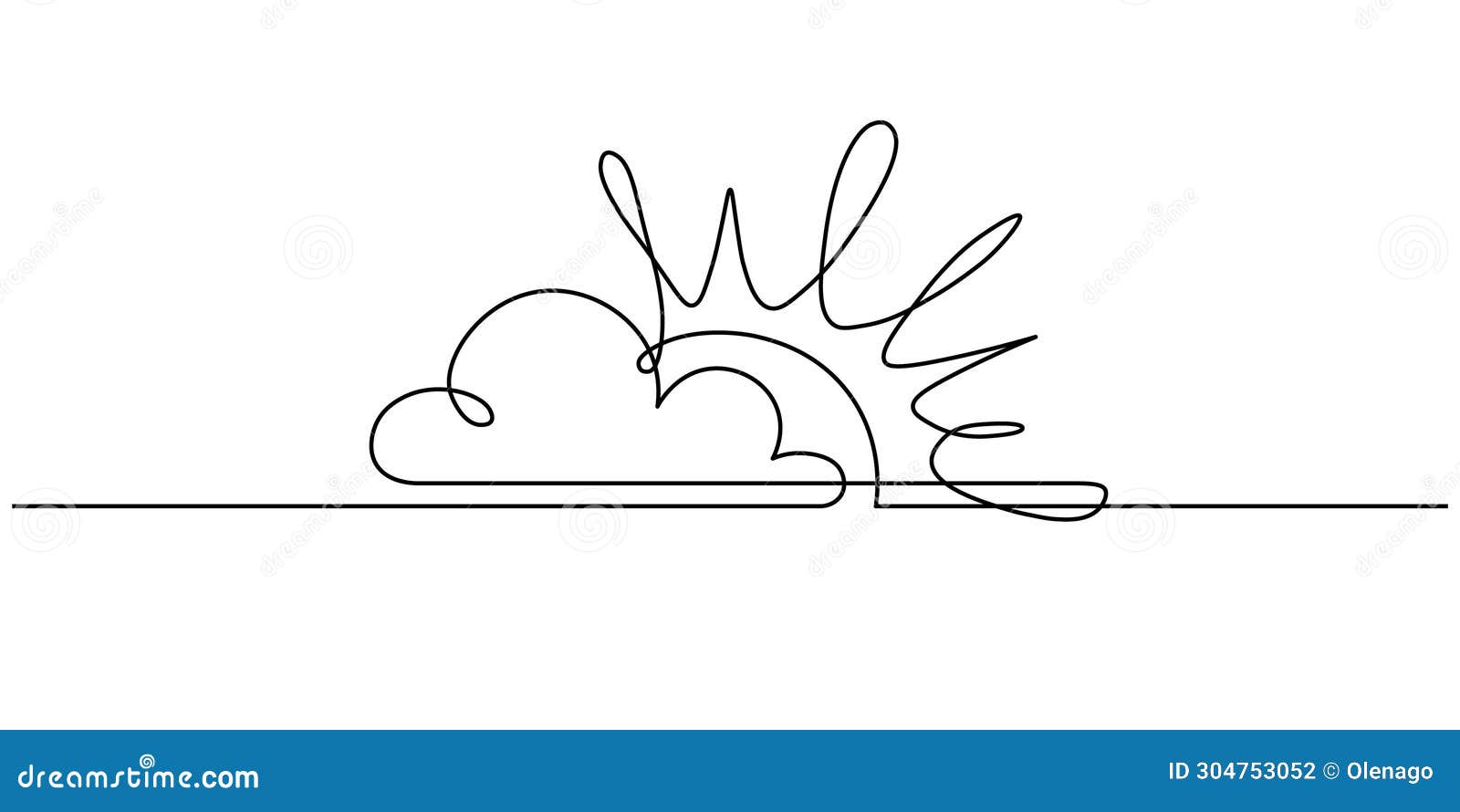 One Line Sun with Cloud Sketch Stock Illustration - Illustration of ...