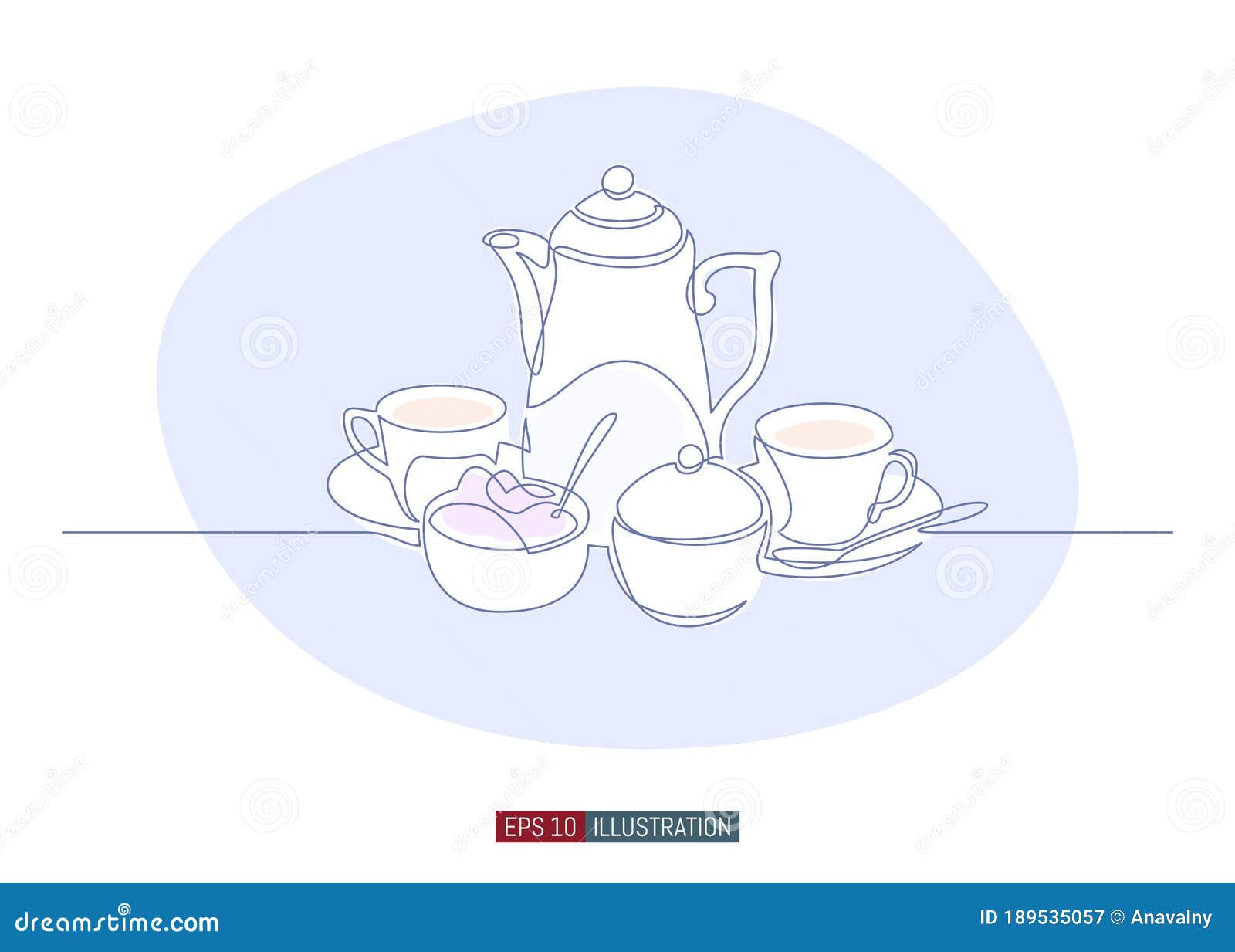 Continuous Line Drawing of Tea Set. Vector Illustration. Stock Vector ...