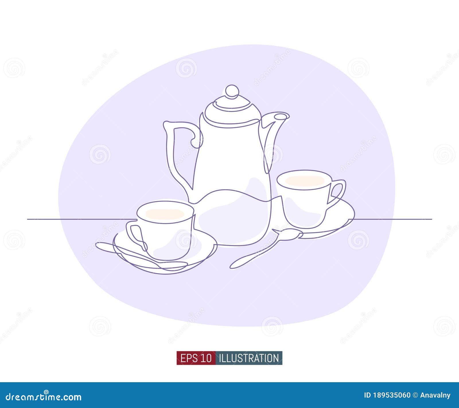 Continuous Line Drawing of Tea Set. Vector Illustration. Stock Vector ...