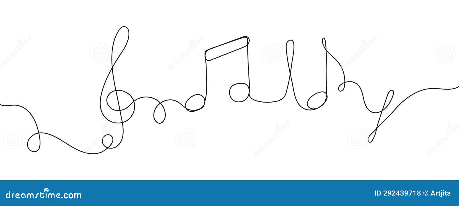 One Line Treble Clef and Sheet Music in Continuous Style, Music Notes ...