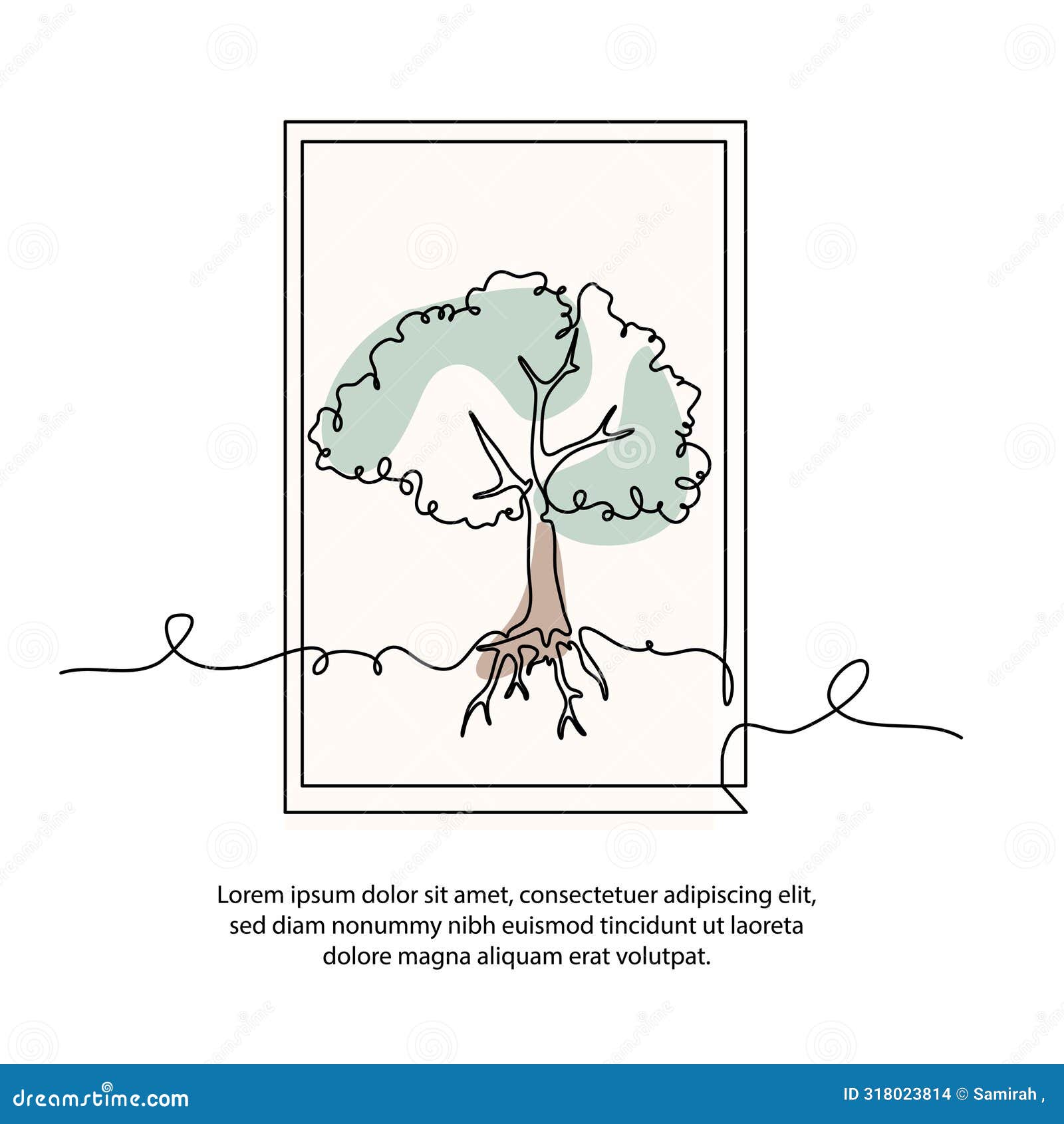 One Line Tree Poster Drawing with Frame Stock Vector - Illustration of ...