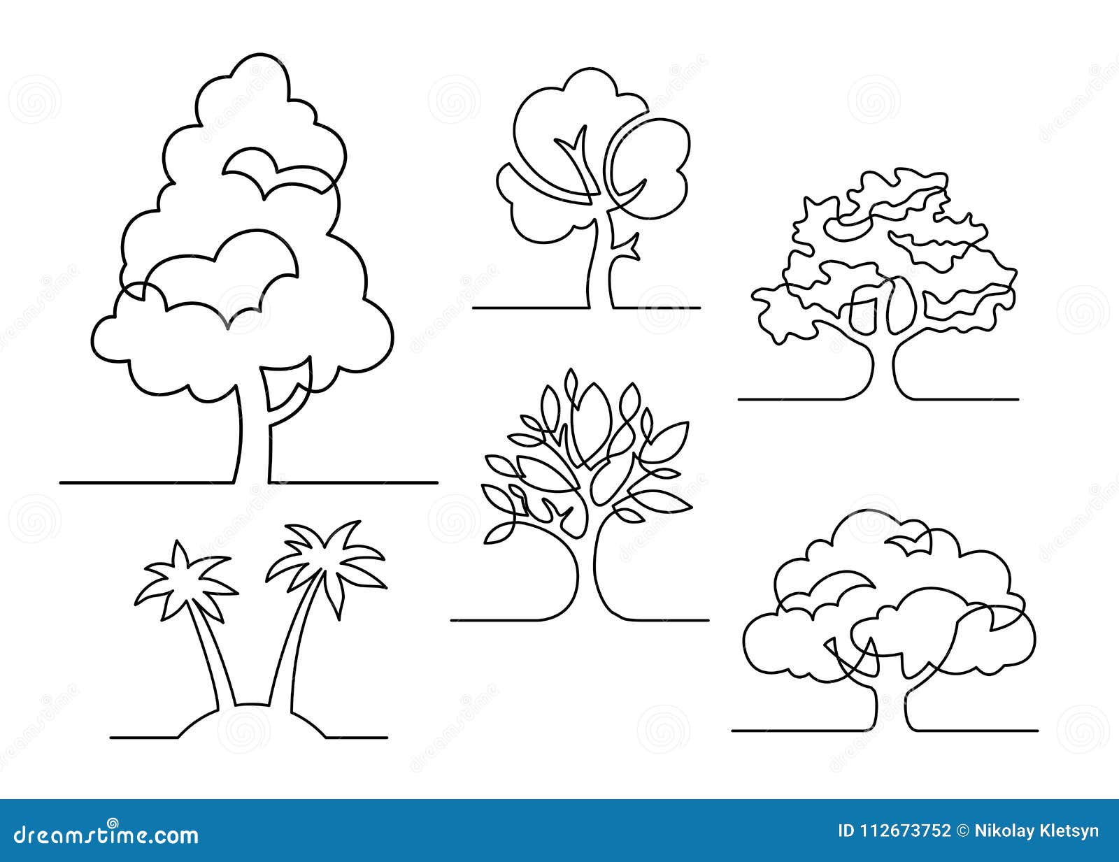 One line tree set stock illustration. Illustration of isolated - 112673752