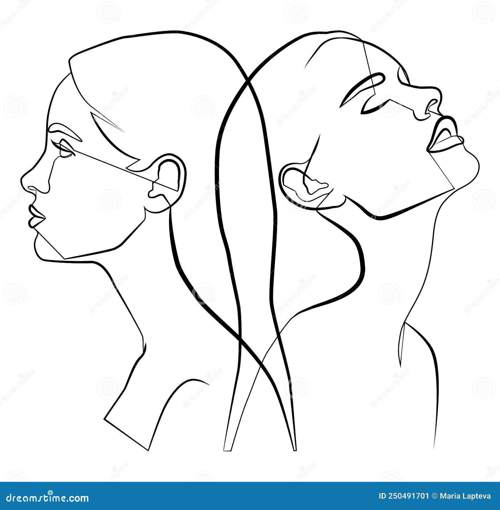 One Line. Two Faces in One Line. Portrait. Face. Two Faces Online Stock ...