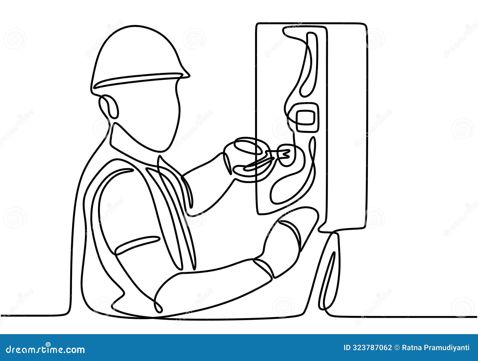 One Line Vector Drawing of an Electrical Worker Checking Panel Stock ...