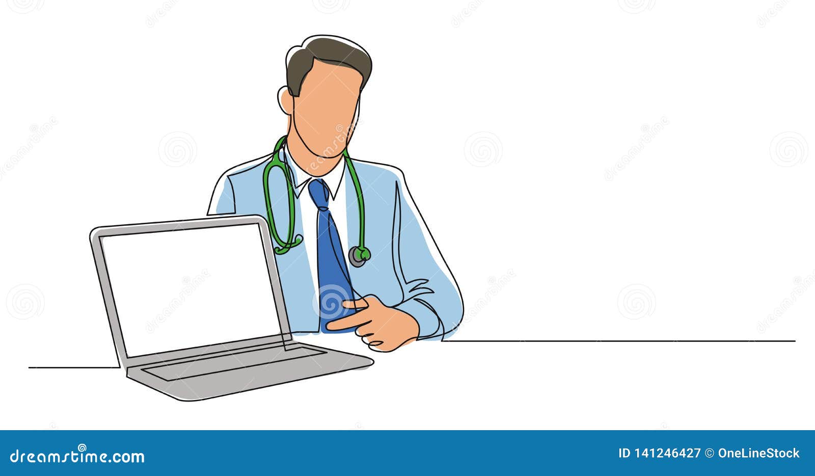 One Line Vector Drawing of Hospital Doctor Sitting Pointing at Laptop ... One Line Vector Drawing of Hospital Doctor Sitting Pointing at Laptop ...