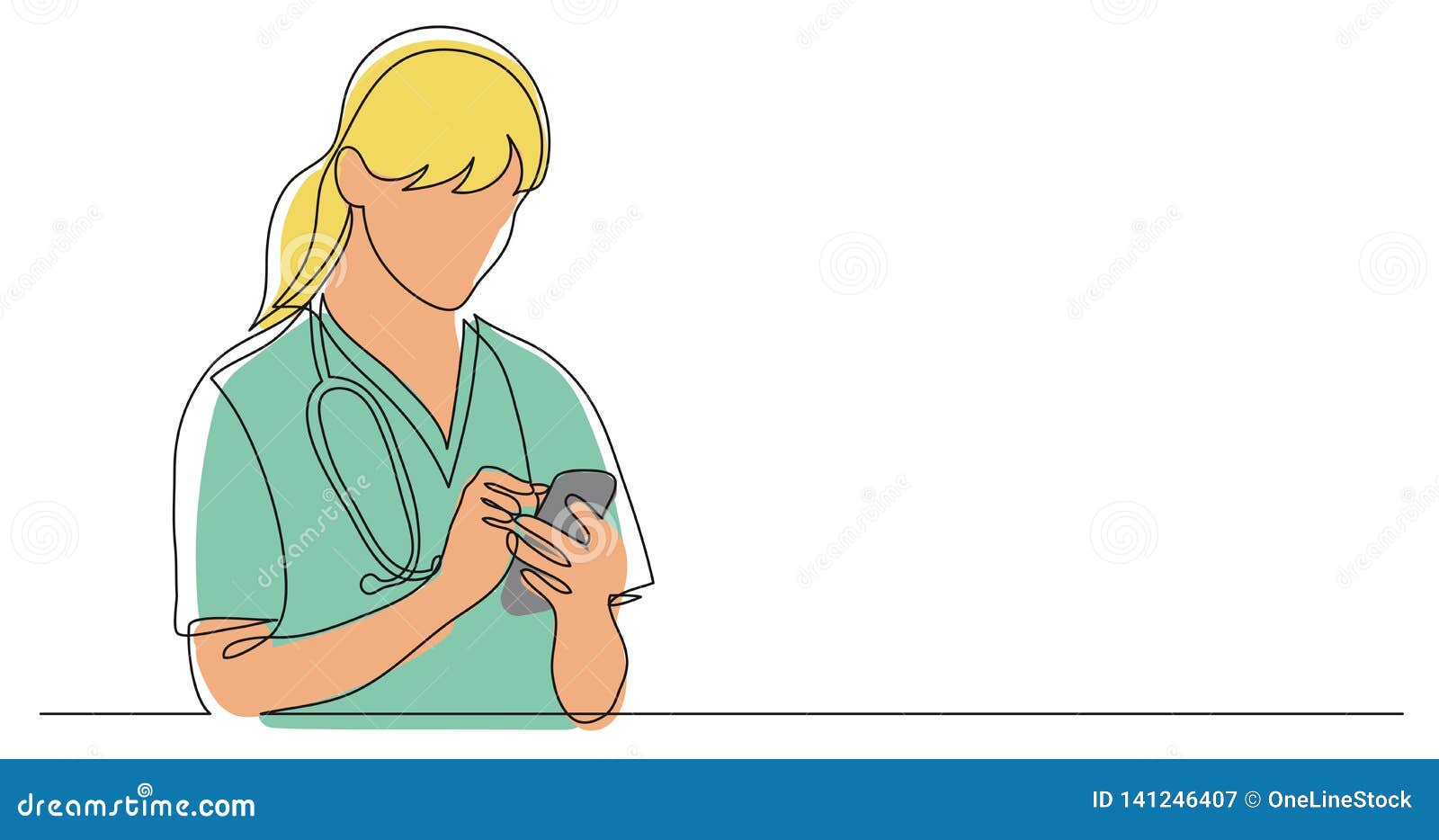 One Line Vector Drawing of Hospital Nurse Checking Her Mobile Phone ... One Line Vector Drawing of Hospital Nurse Checking Her Mobile Phone ...