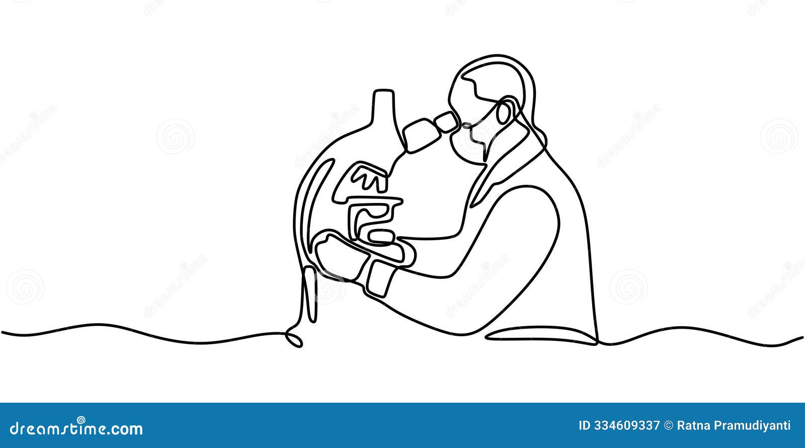 One Line Vector Illustration of a Scientist Using a Microscope for ...