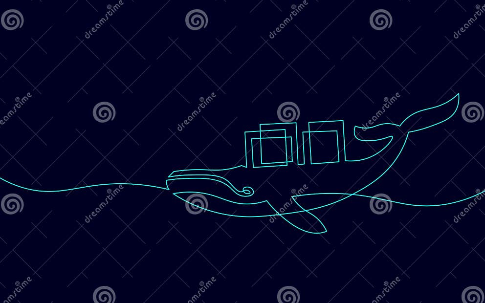 One Line Whale and Container Computer Docker Developer App Concept ...