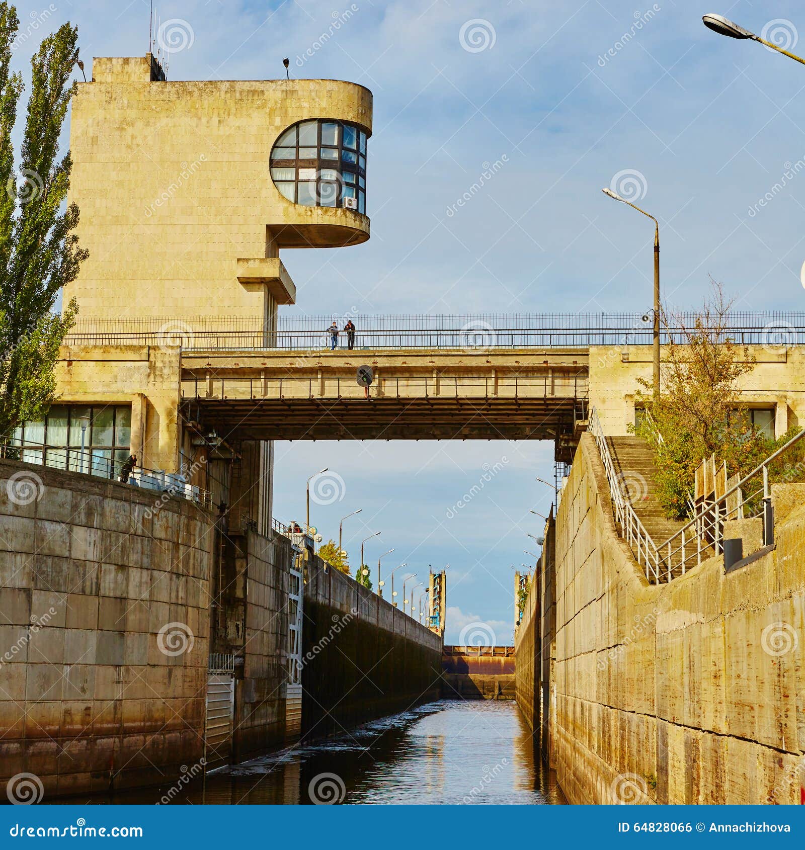 One of the Locks on Navigable River Stock Photo - Image of boat, blue ...