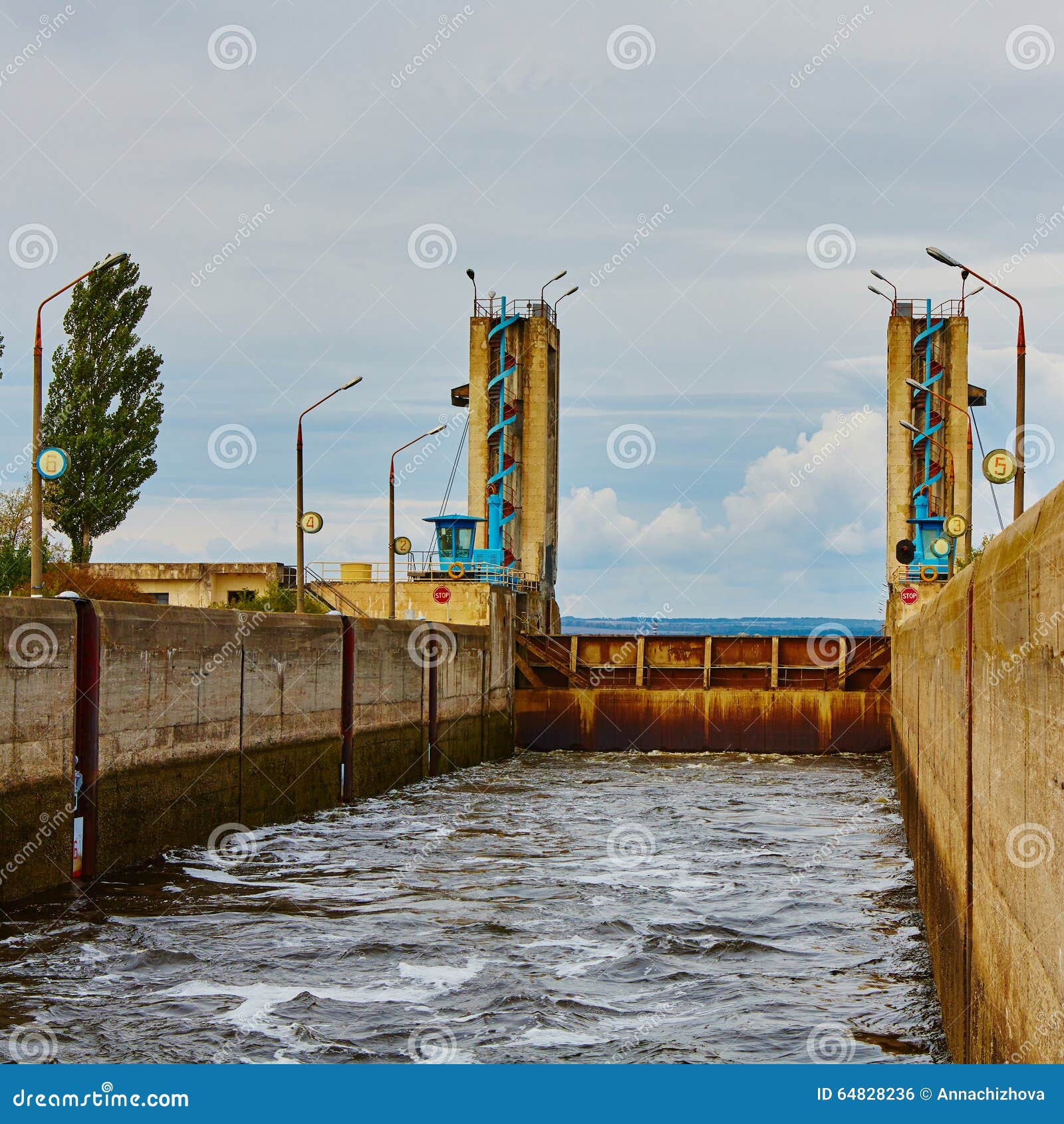 One of the Locks on Navigable River Stock Photo - Image of industry ...