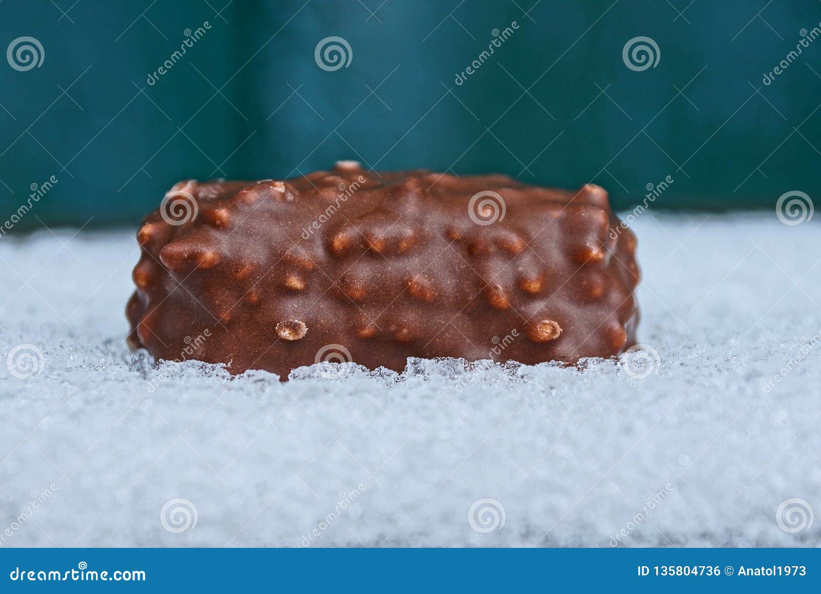 Long Brown Chocolate Bar on White Snow Stock Photo - Image of chocolate ...