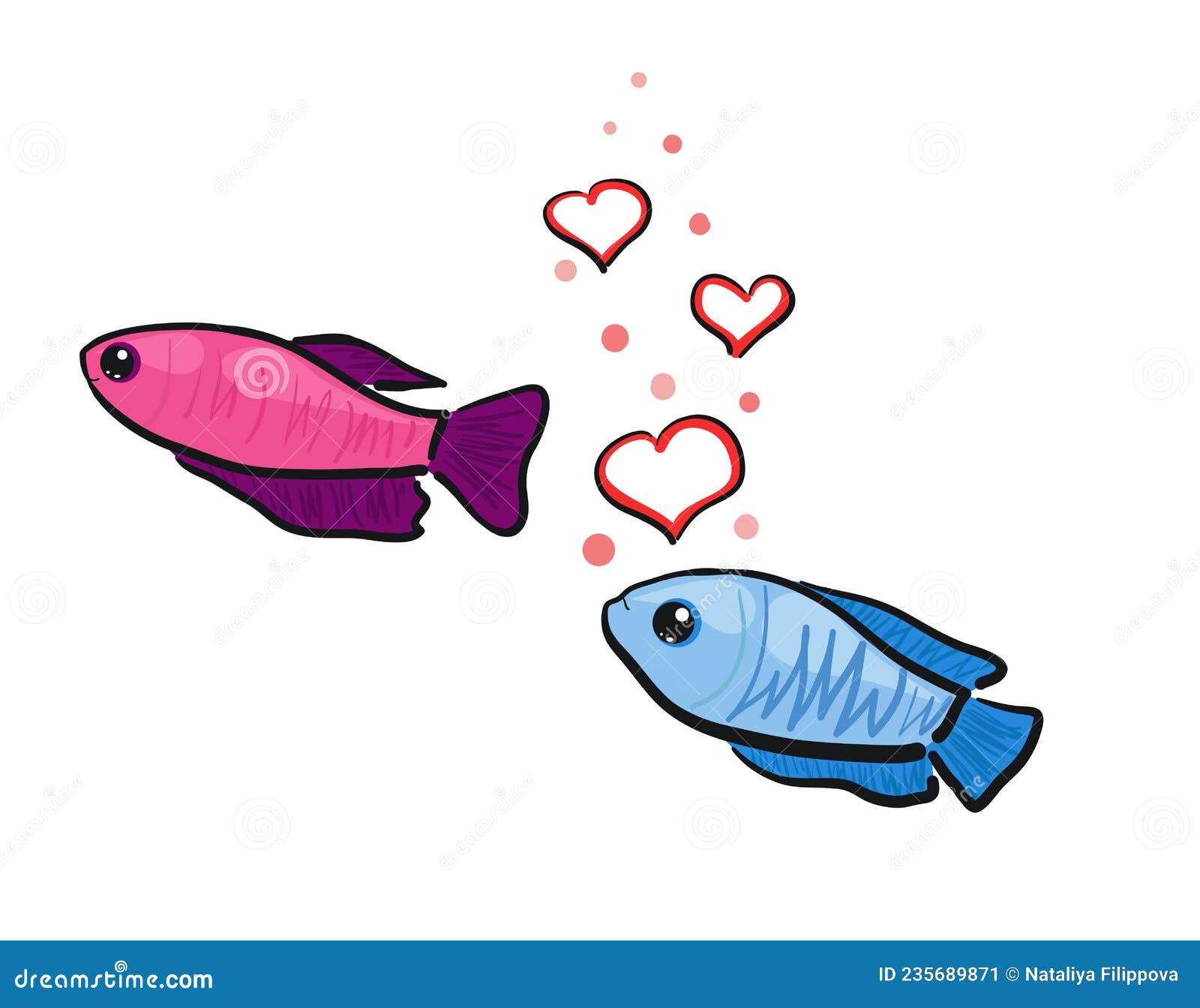Two cartoon fish stock vector. Illustration of heart - 235689871
