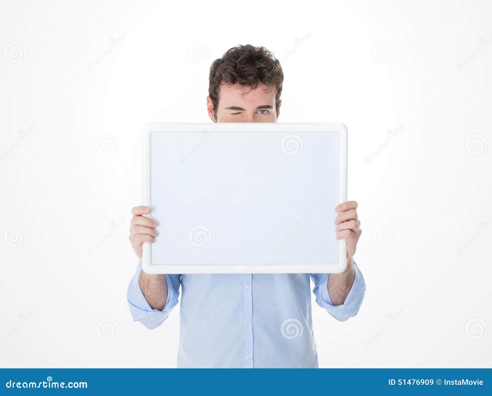 One Man Behind an Empty Board Making a Wink Stock Image - Image of ...