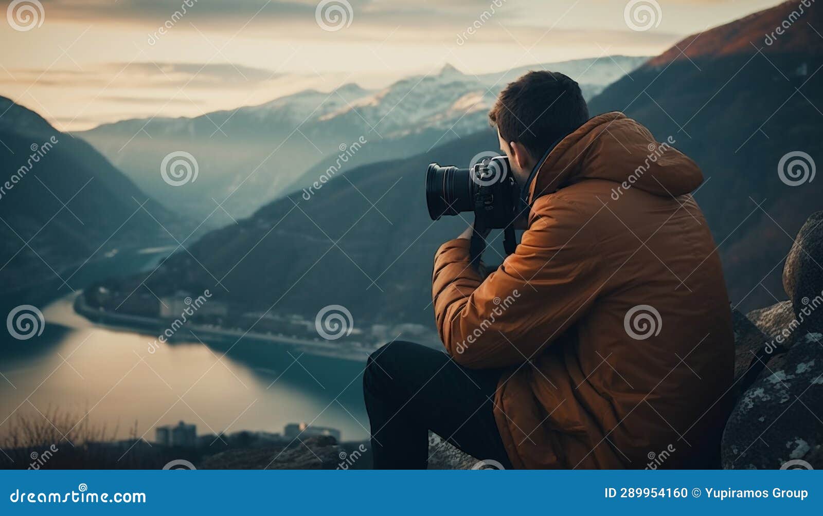 One Man Exploring Nature, Photographing Mountains with Professional ...