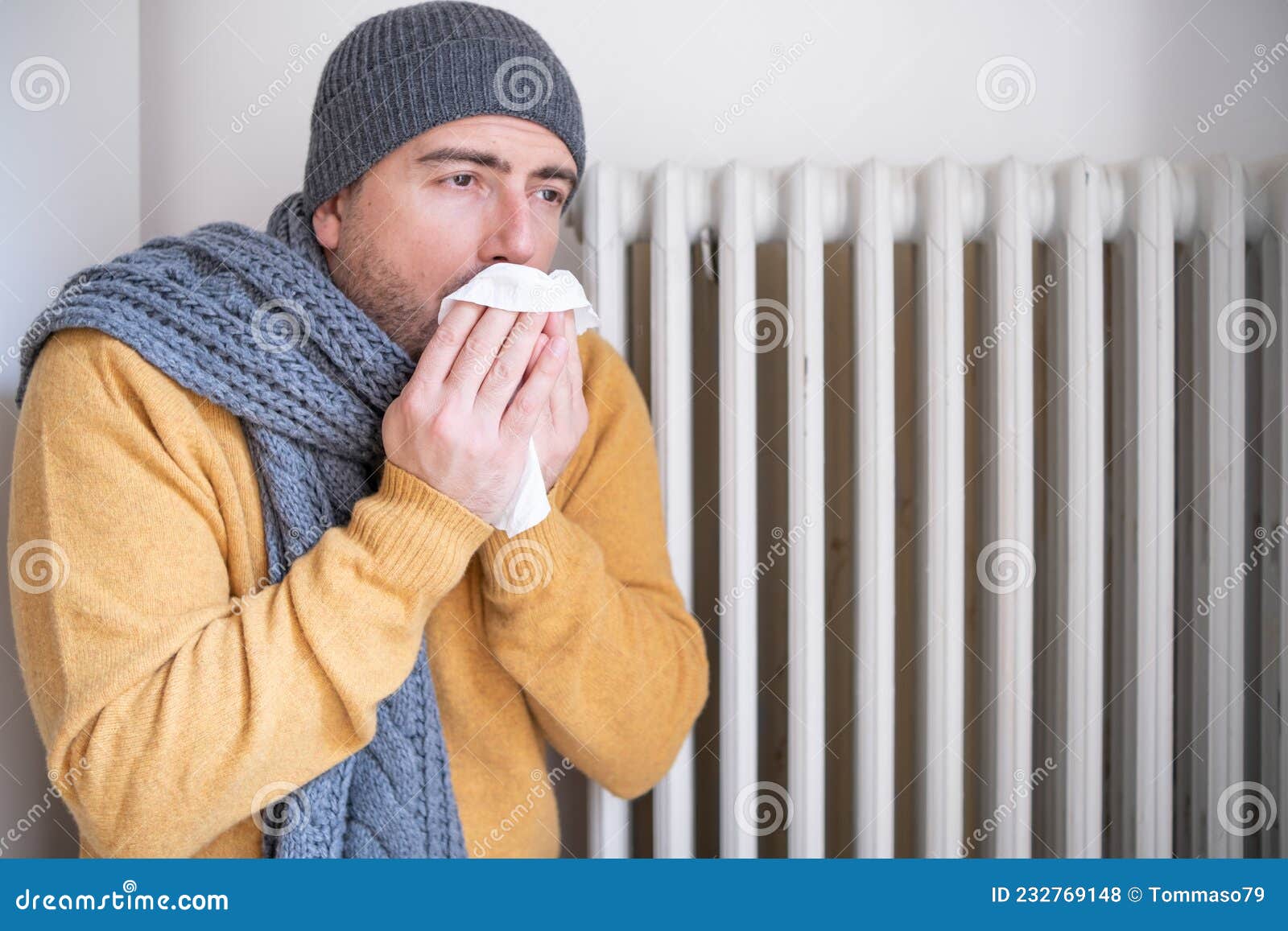 One Man Feeling Cold at Home after Home Heating Trouble Stock Photo ...