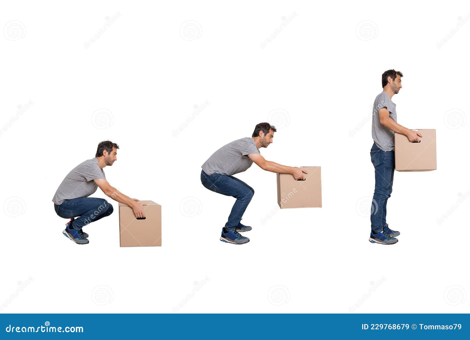 One Man Posture Movement Lifting a Box Isolated on White Background ...