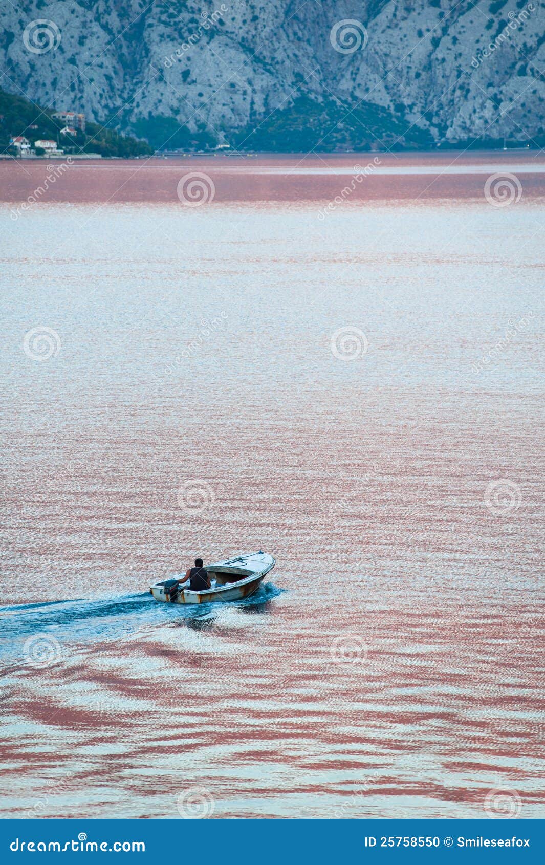 One Man Riding in the Boat in Bay Stock Photo - Image of calm, kotor ...