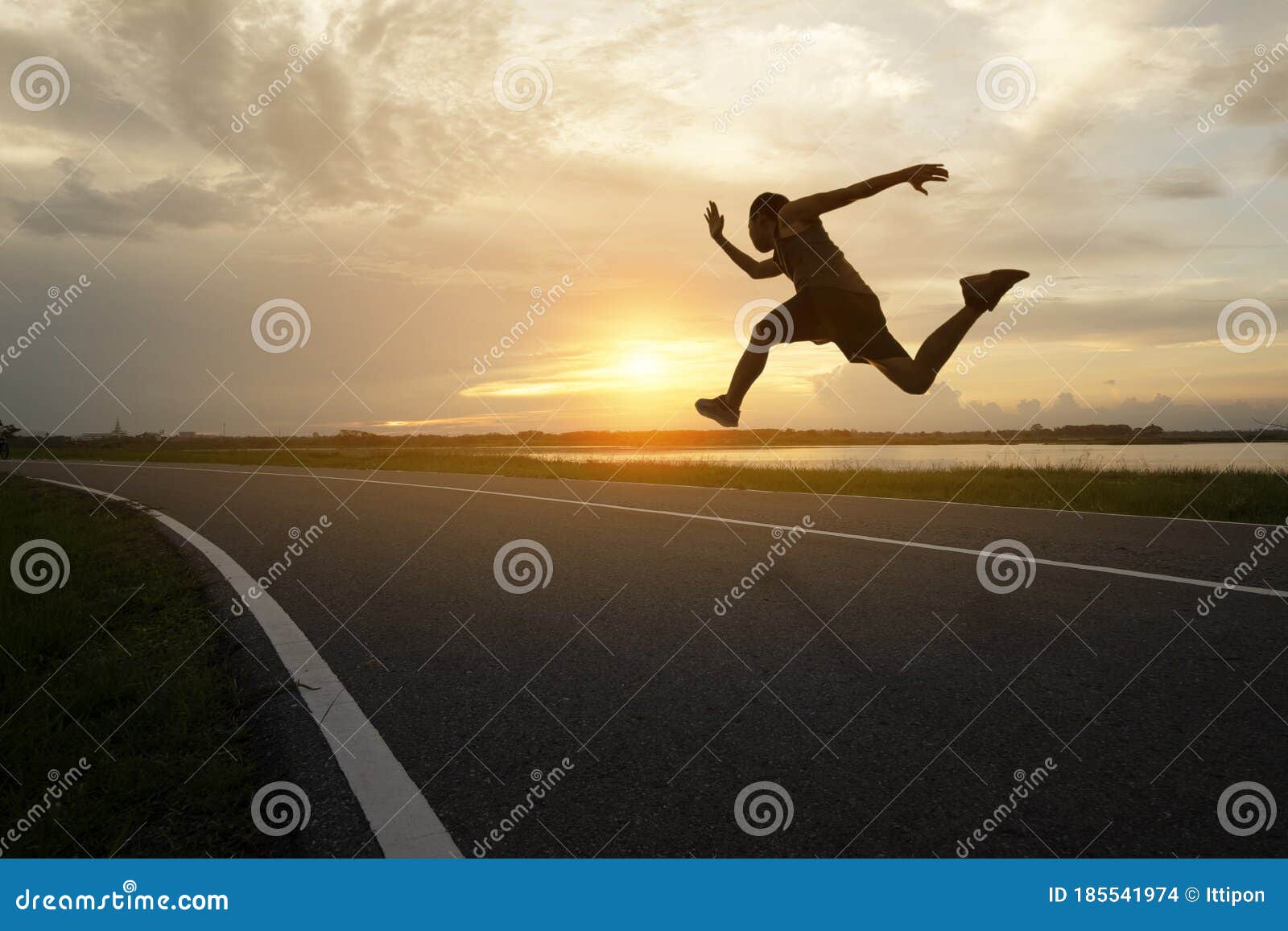 One Man Running on the Street with Sunset Stock Photo - Image of fast ...