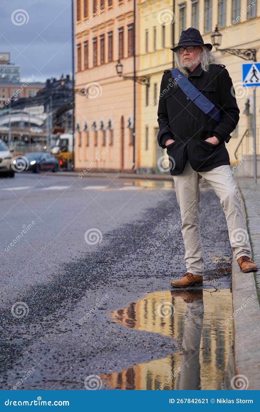 One Man Standing on Road in City Stock Image - Image of standing ...