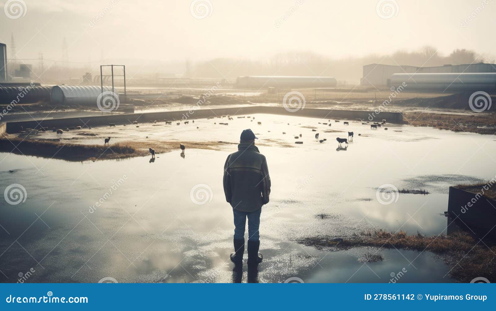 One Man Standing in Solitude, Reflecting on the Tranquil Scene ...