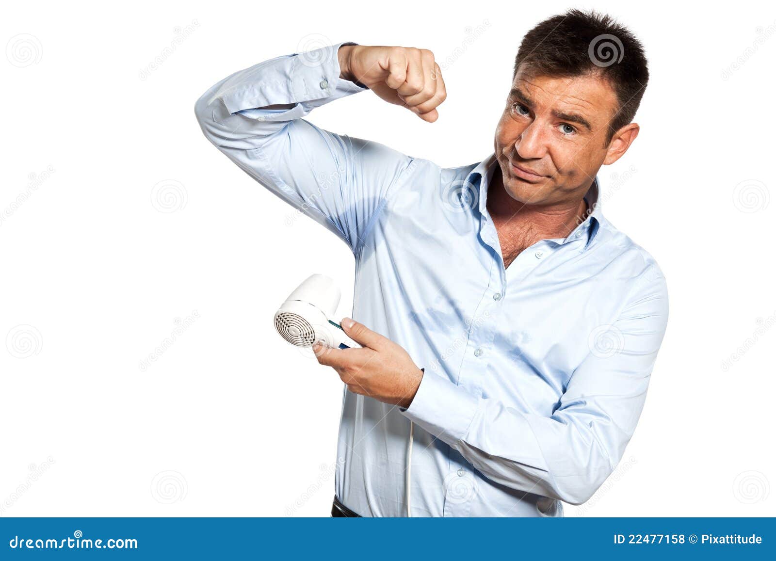 One Man Sweat Stain Perspire Drying Shirt Stock Photo | CartoonDealer ...