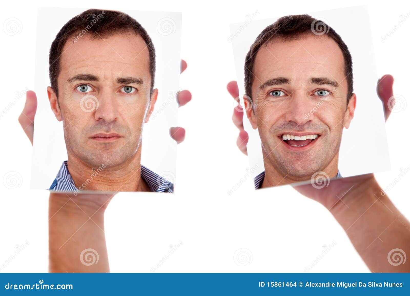 One Man, with Two Faces on the Mirror Stock Photo - Image of hands ...