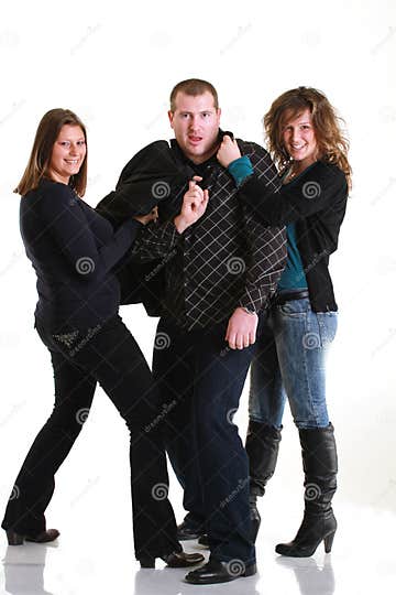 One man, two girls stock image. Image of drink, party - 12794847