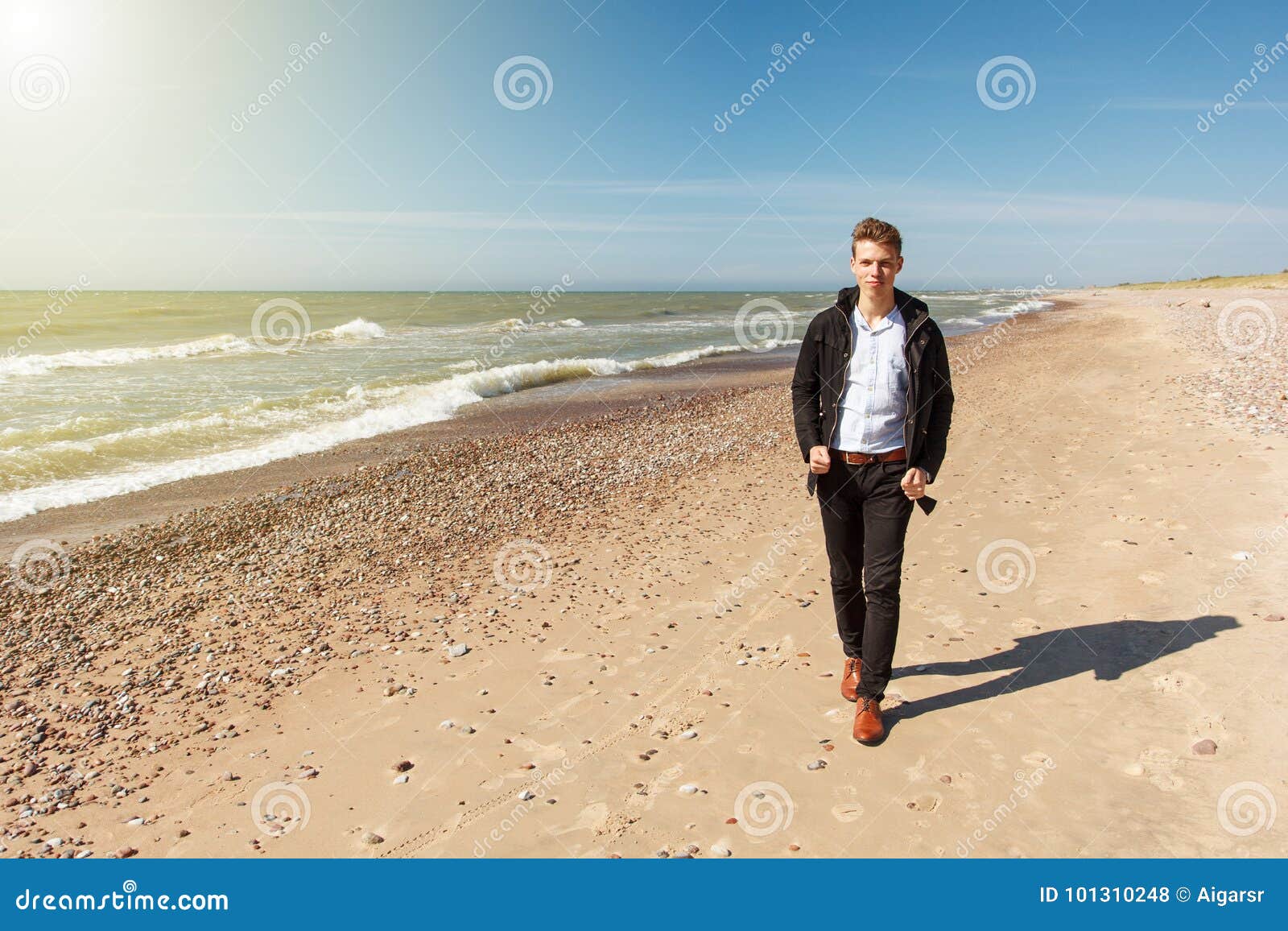 One Man Walking Along an Empty Beach Stock Photo - Image of lifestyle ...