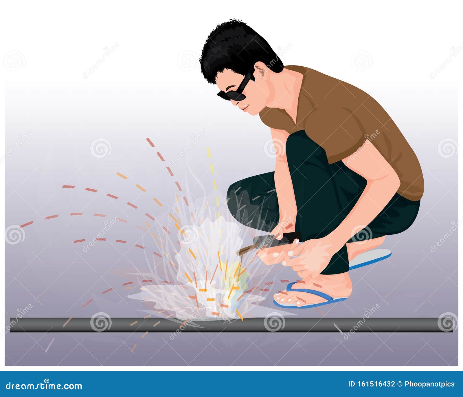 One man work with steel stock vector. Illustration of welding - 161516432