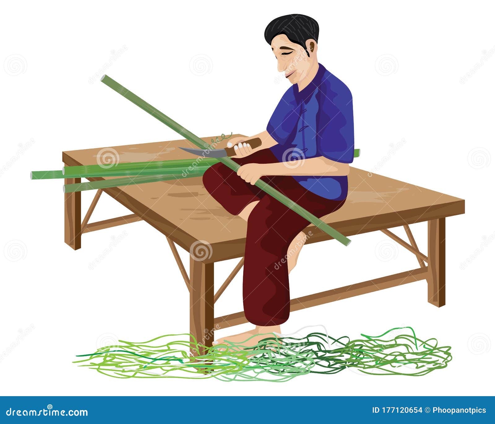 One Man Work with Wickerwork Stock Vector - Illustration of cutlery ...