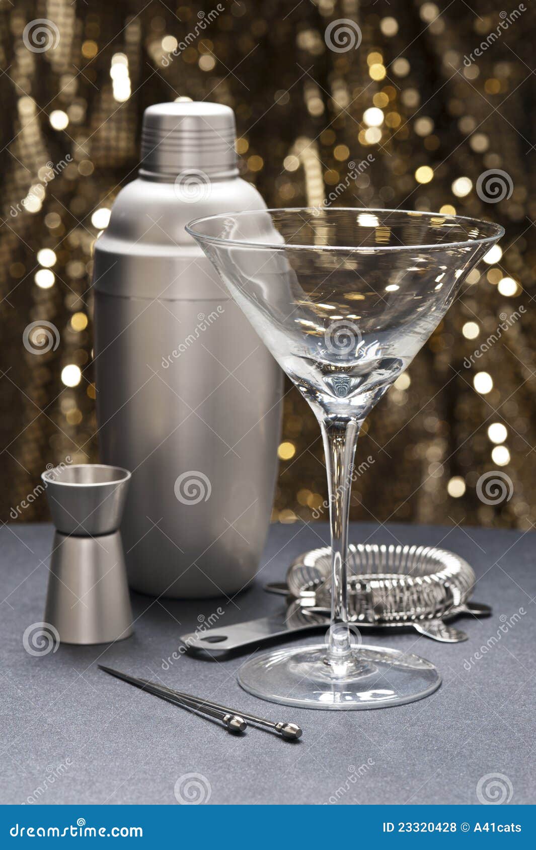 One Martini Glass with Bartender Tools Stock Photo - Image of close ...