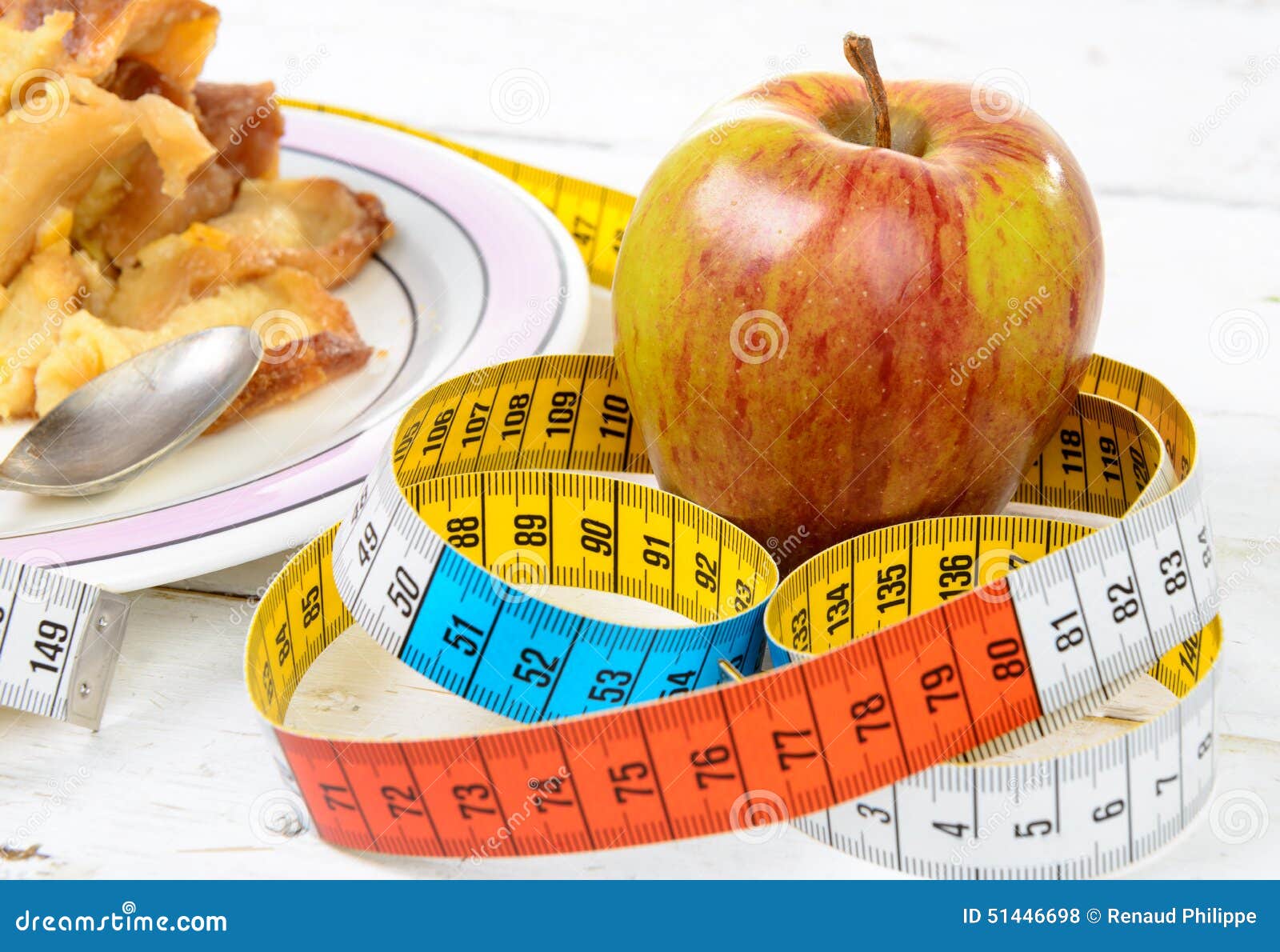 One Meter Ribbon Around Cake and Apple Stock Photo - Image of lose ...