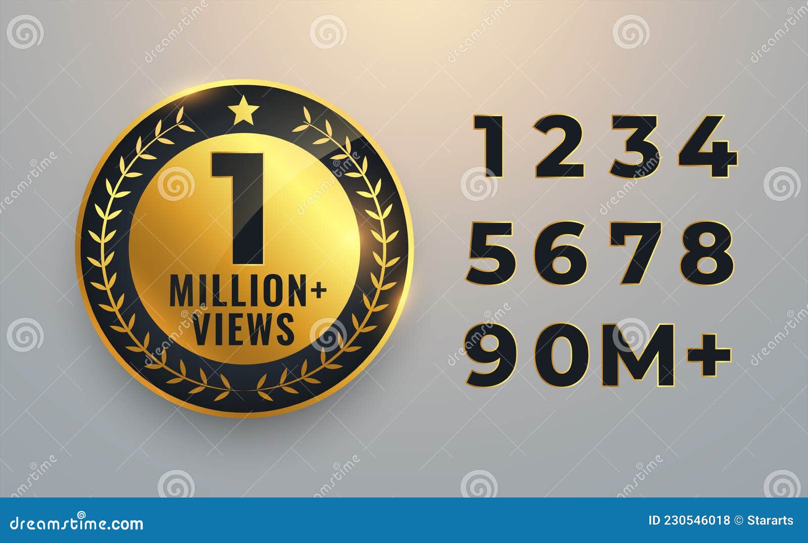 Set Of 1 Million Views To 9 Million Views Gold Badge Sticker Clipart ...