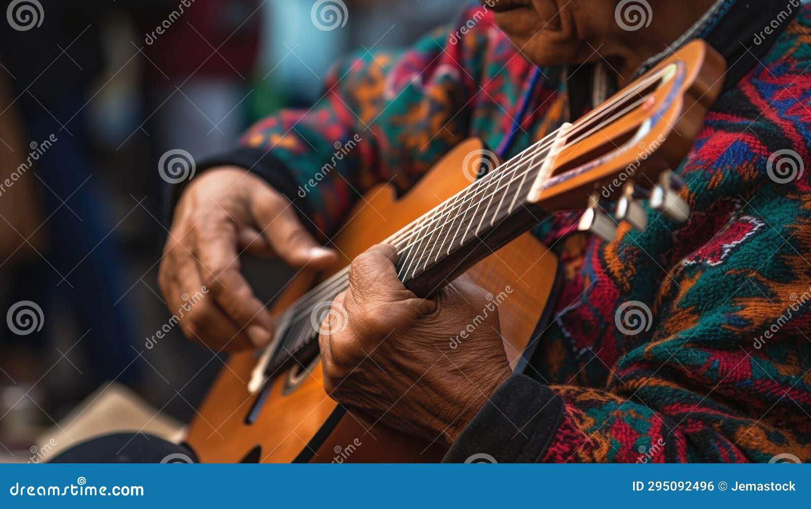 One Musician Playing Guitar, Skillfully Plucking Strings with ...